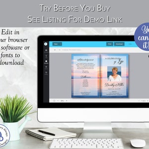 Pastel Sunset Funeral Program Template, Celebration of Life Memorial ...