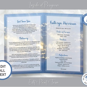 Angel in the Clouds Funeral Program, Obituary Template, Celebration of ...