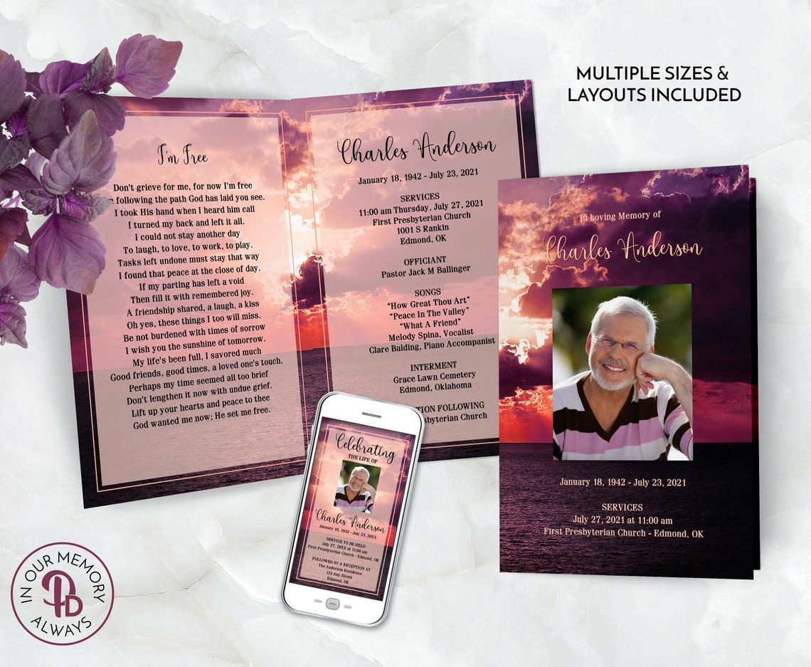 Sunset Horizon Funeral Program Template Obituary/order of - Etsy