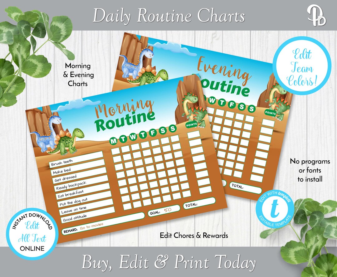 Dinosaur Children's Daily Routine Charts, Morning Routine Chart ...