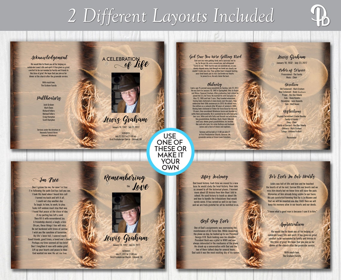 Cowboy Hat & Rope Funeral Program Template, Obituary/order of Service ...