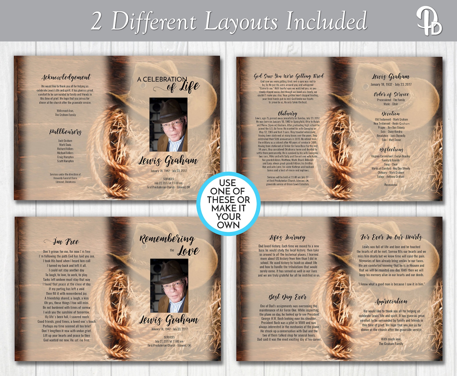 Cowboy Hat & Rope Funeral Program Template Obituary/order of - Etsy