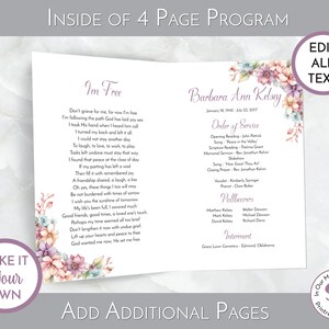 Pastel Floral Funeral Program Template, Celebration of Life Memorial ...