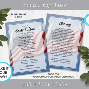 Patriotic Funeral Program Template, Obituary, Order of Service Template ...