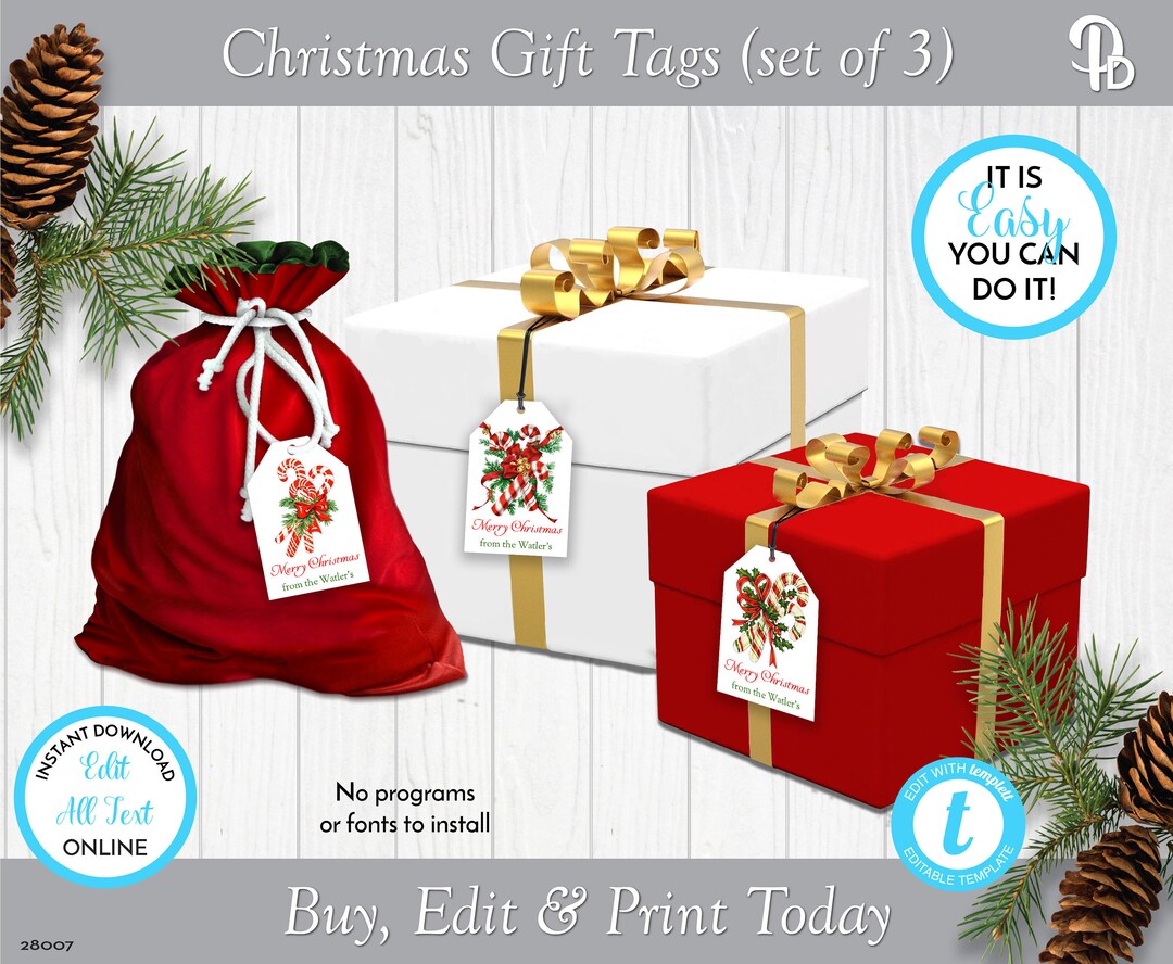 Christmas Candy Cane Gift Tags Template Holiday Ornament Gift - Etsy