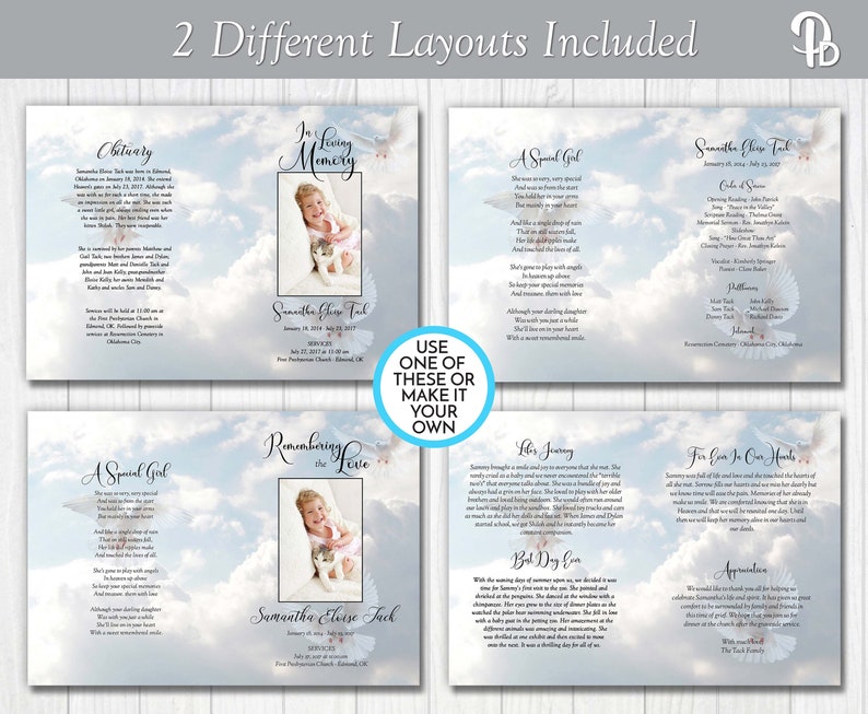 Doves in the Clouds Funeral Program Template Obituary/order | Etsy