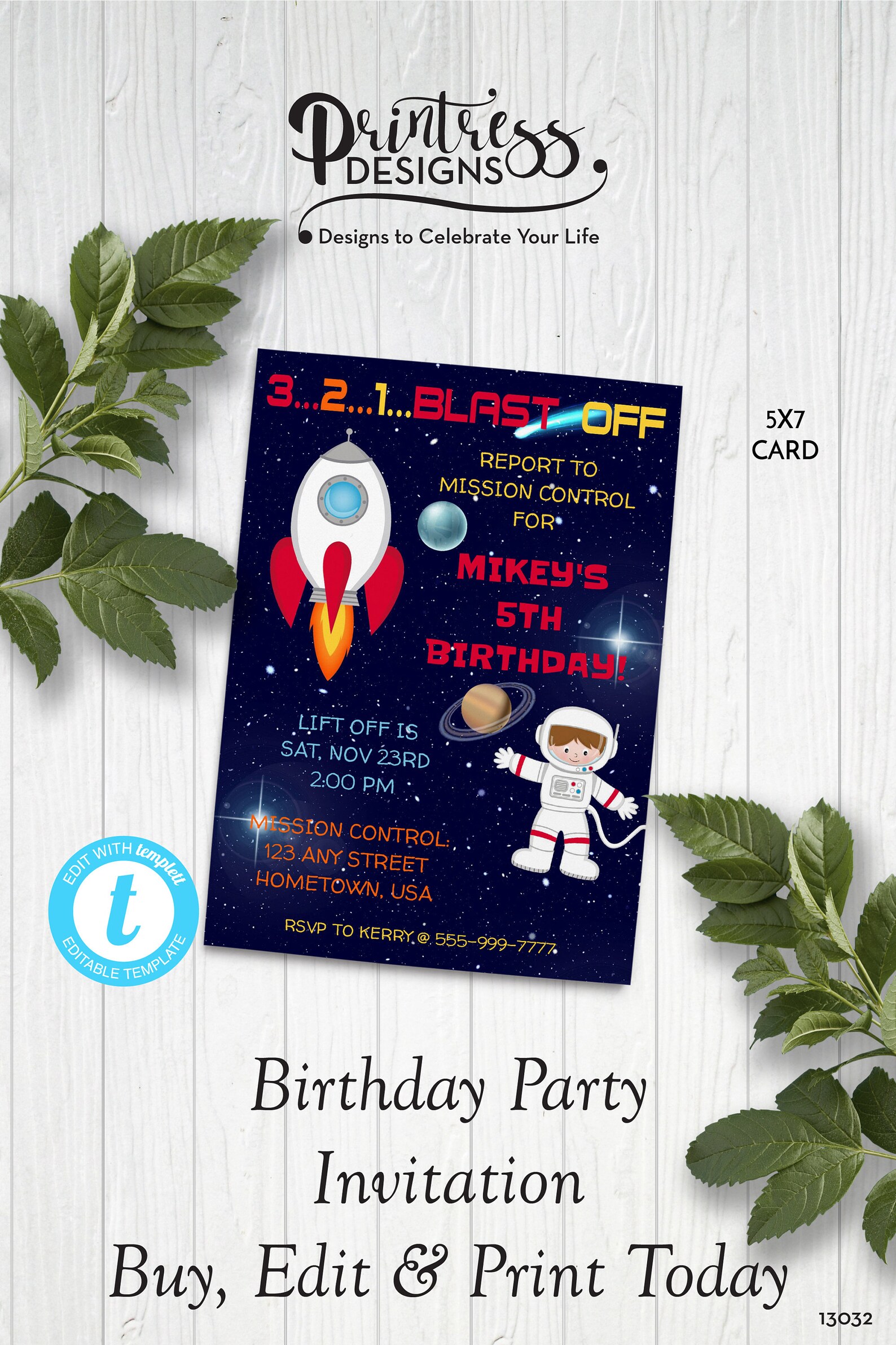 Blast off Birthday Invitation and Thank You Astronaut | Etsy