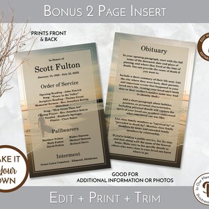 Surfer at Sunset Funeral Program, Obituary Template, Ocean Sunset ...