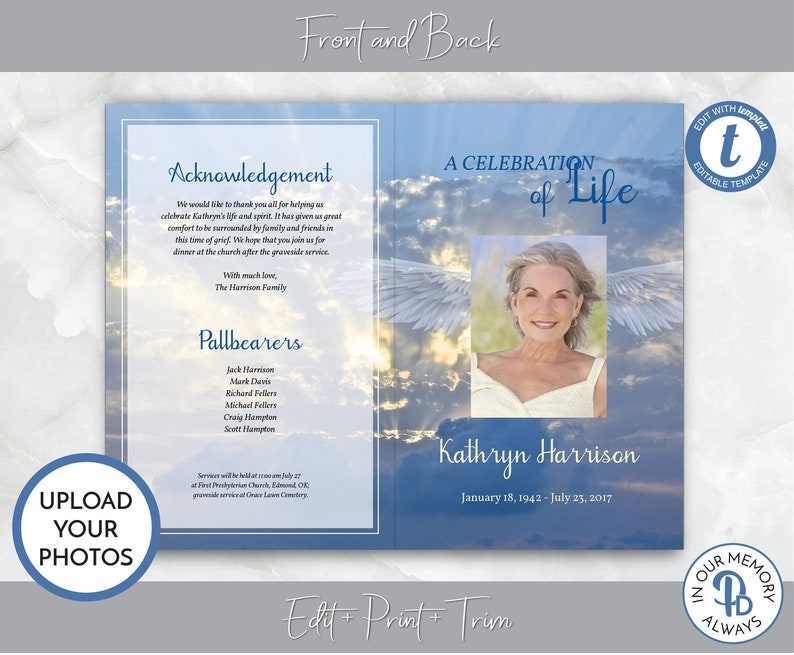 Angel in the Clouds Funeral Program Obituary Template - Etsy