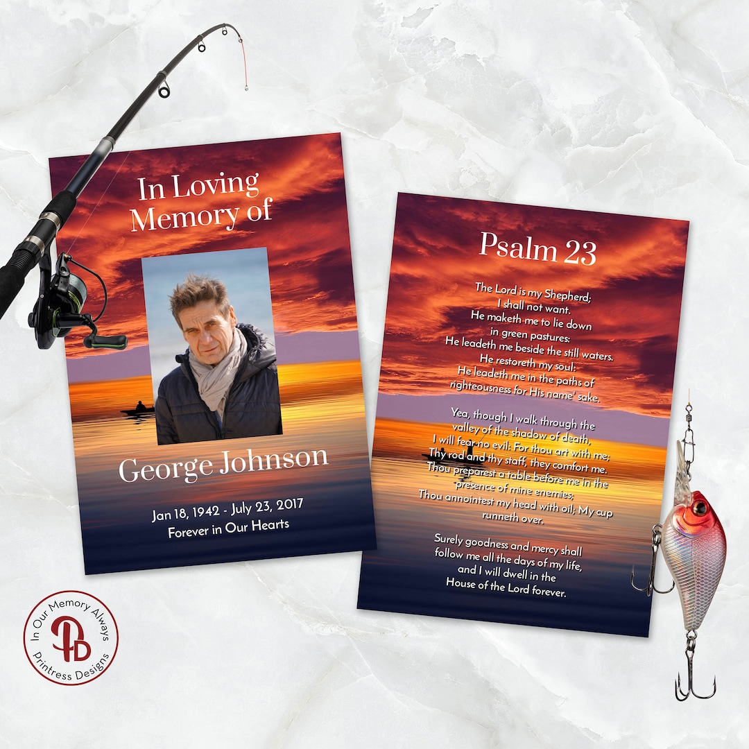 Fishing at Sunset Funeral Keepsake Prayer Card, Memorial Favor ...