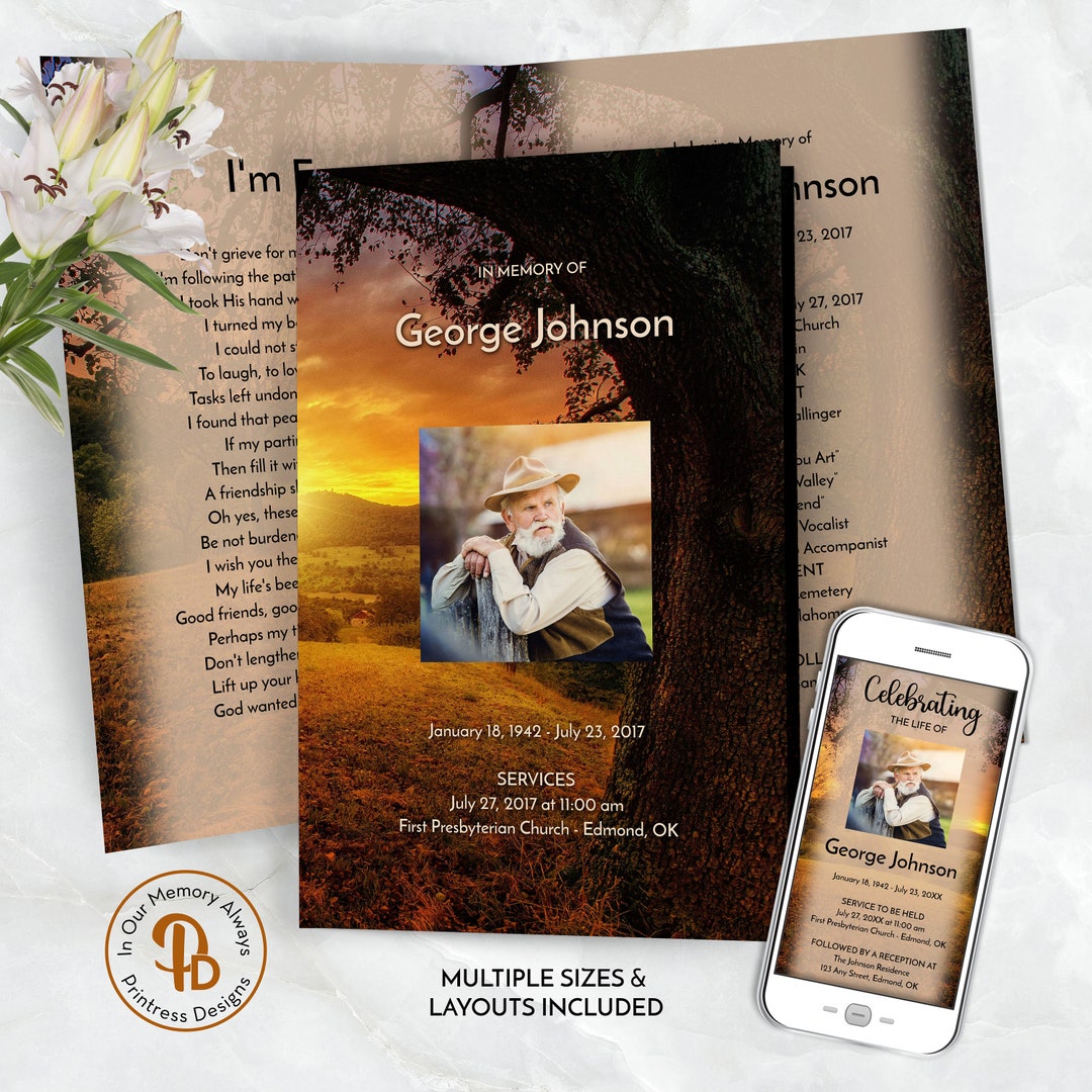 Meadow Sunset Funeral Program Template, Obituary/order of Service ...