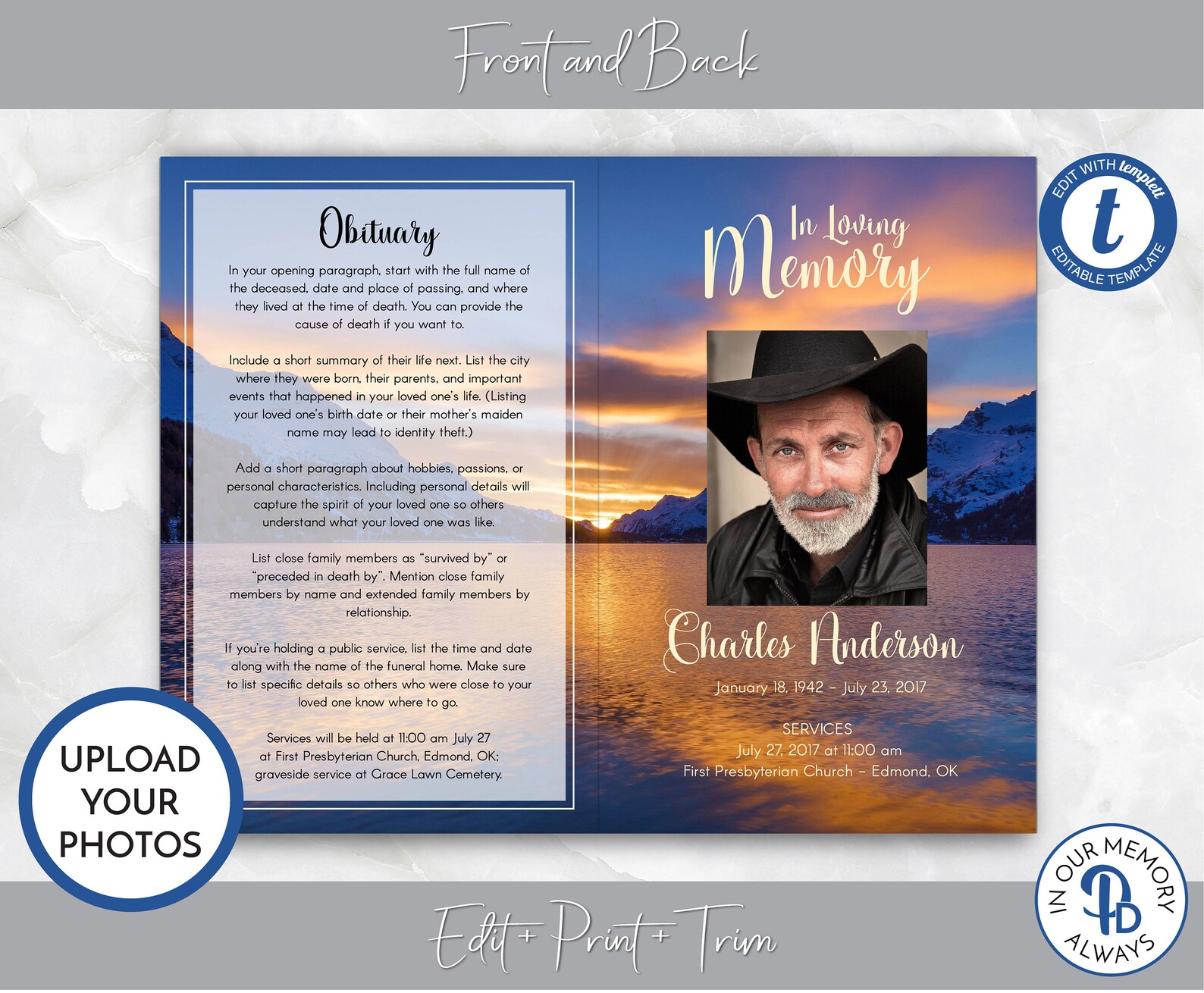 Enchanted Sunset Funeral Program, Obituary Template, Celebration of ...