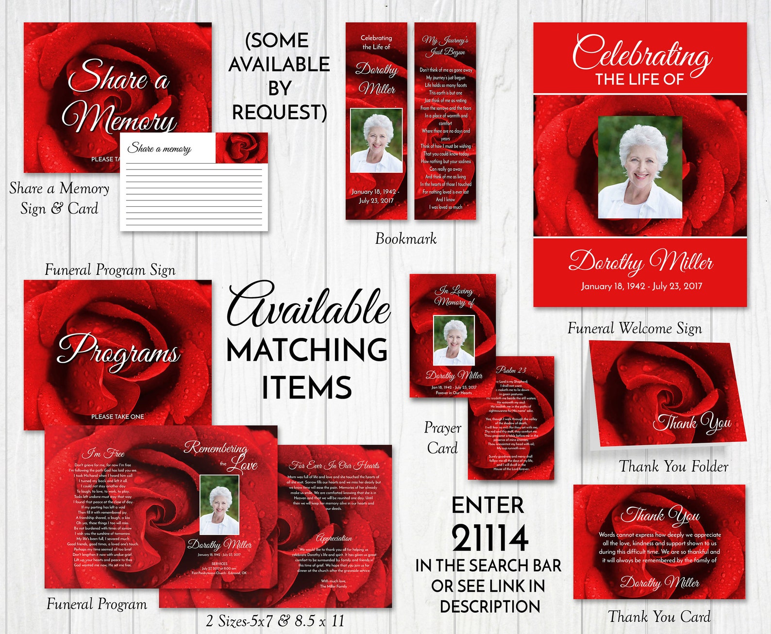 Red Rose Funeral Program Template Obituary/order of Service - Etsy