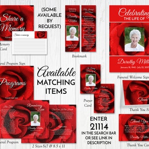 Red Rose Funeral Program Template, Obituary/order of Service Template ...