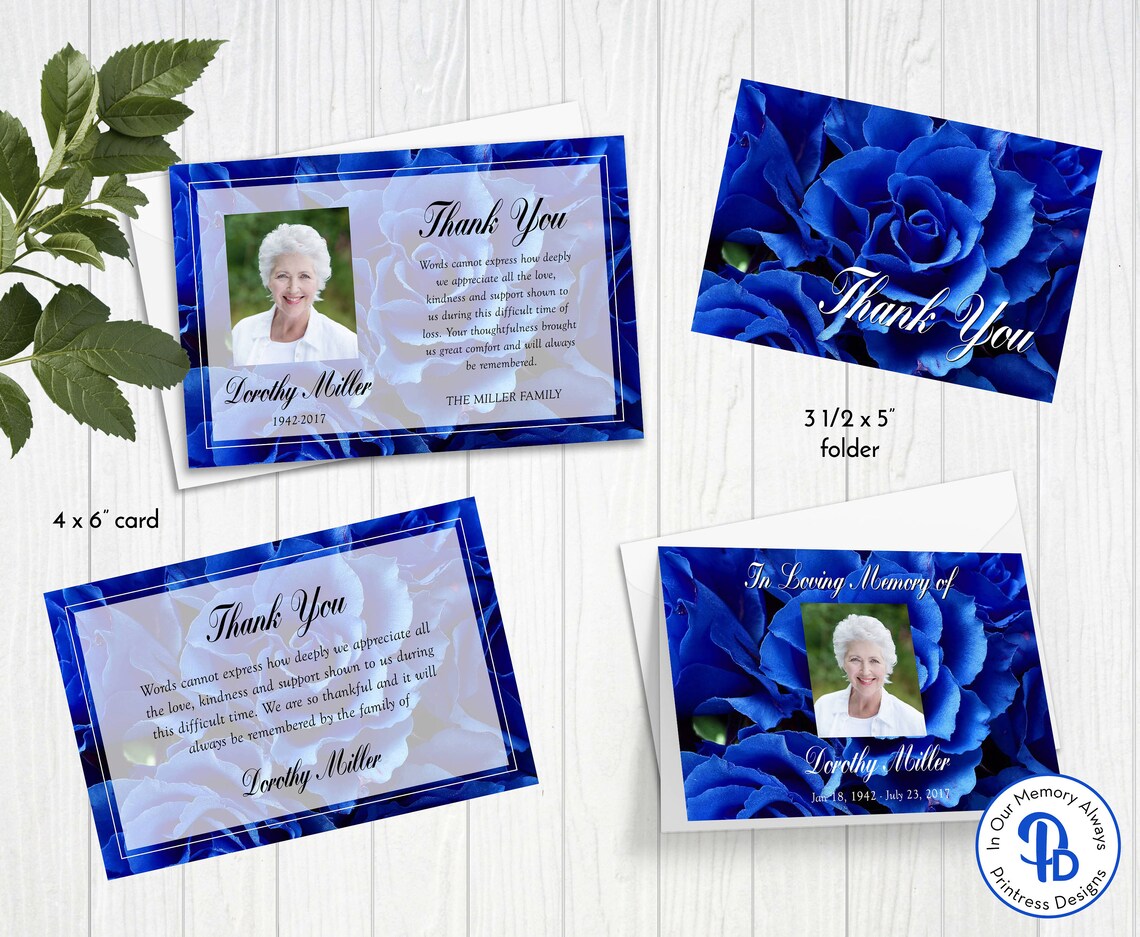 Blue Rose Funeral Thank You Cards Memorial Favor Celebration - Etsy