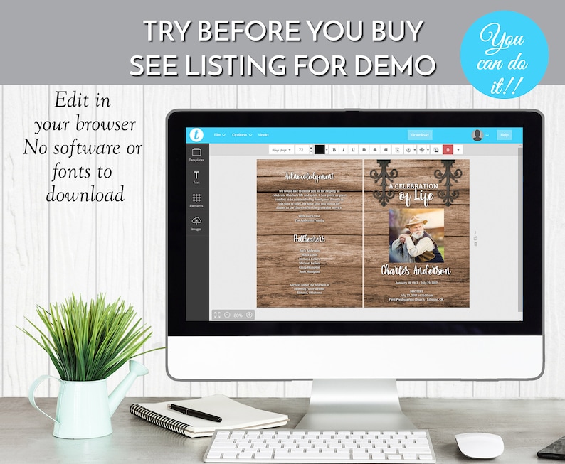 Rustic Aged Wood Funeral Program Template, Obituary/order of Service ...