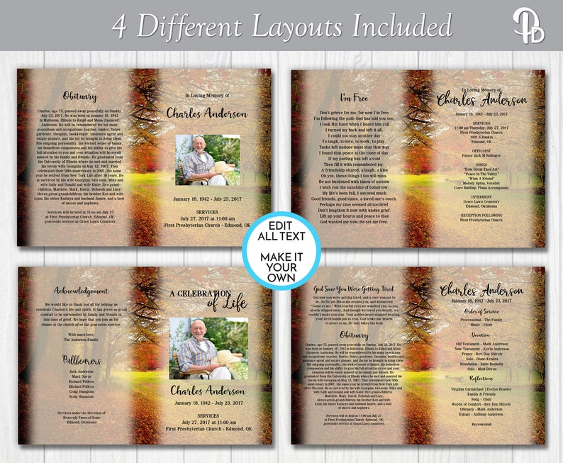 Autumn Landscape Funeral Program Template Obituary/Order of | Etsy