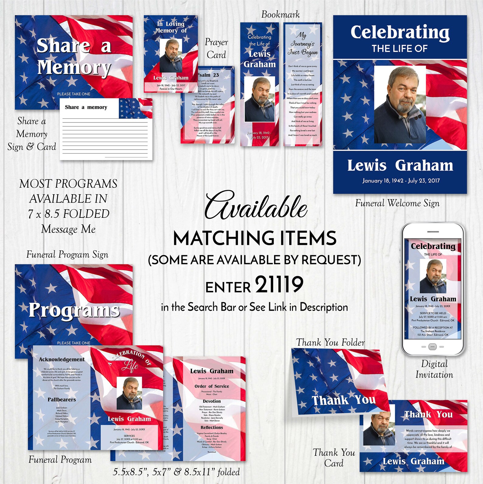 Patriotic US Flag Funeral Program Template, Obituary/order of Service ...