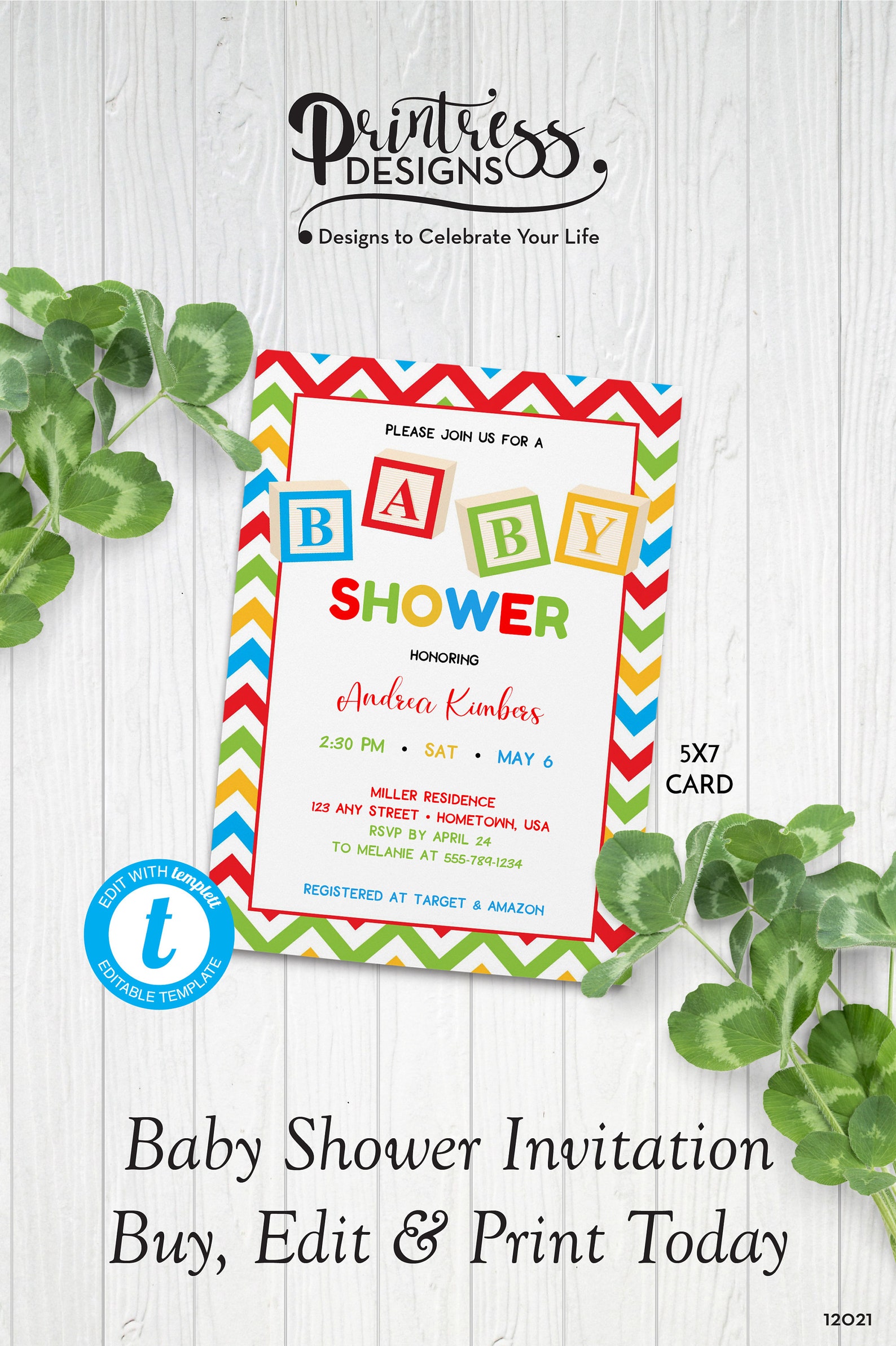 Baby Blocks Baby Shower Invitation Set Editable Baby Gender | Etsy