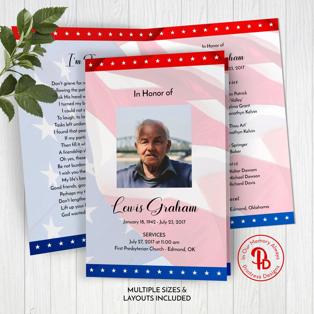 Patriotic Funeral Program Template, Obituary/order of Service Template ...