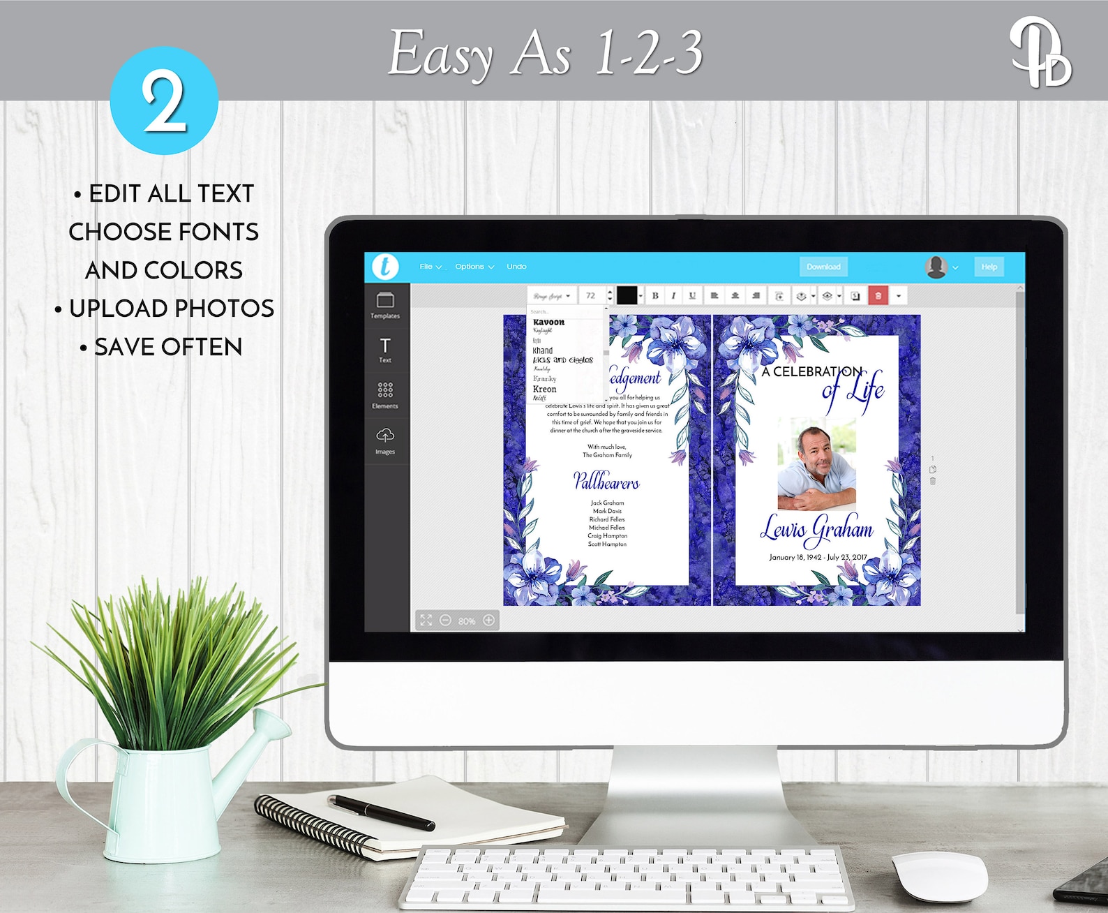 Blue Floral Border Funeral Program Template Obituary/order of | Etsy