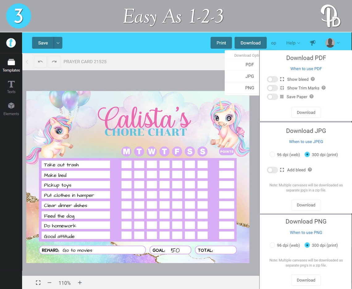 Pastel Unicorn Rainbow Children's Chore Chart Editable - Etsy