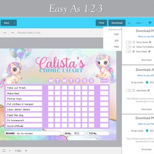 Pastel Unicorn Rainbow Children's Chore Chart, Editable Reward Chart ...