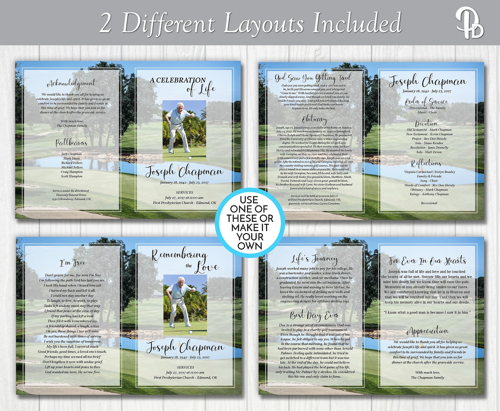 Golf Course Pond Memorial Service Template, Obituary/order of Service ...
