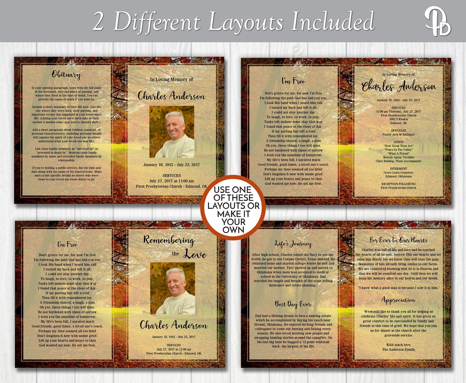 Autumn Landscape Funeral Program Template Obituary/order of | Etsy