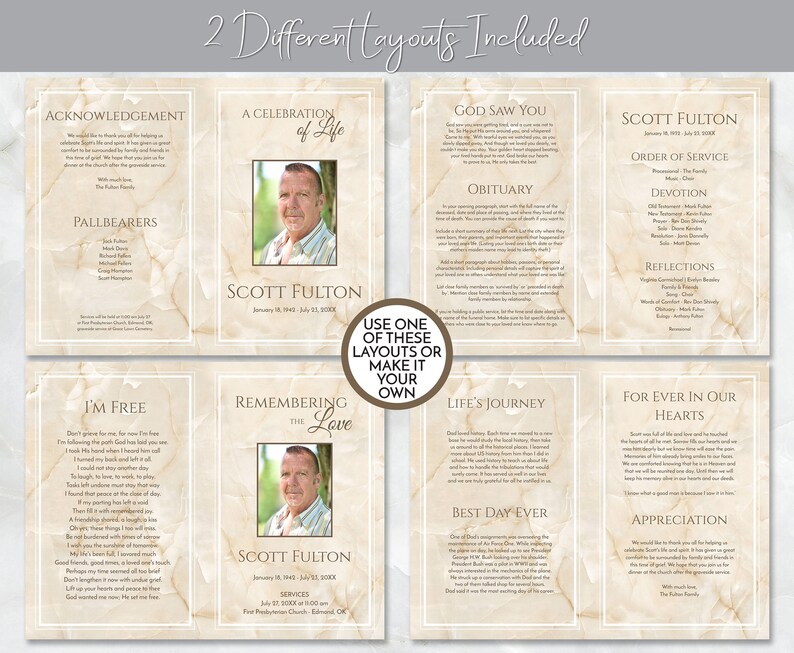 Honey Marble Funeral Program Obituary Template Celebration - Etsy