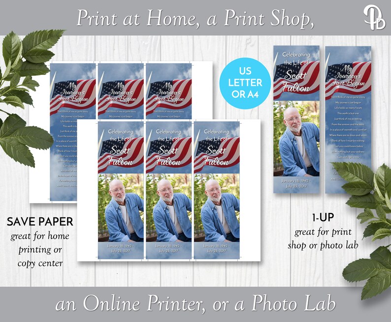 Patriotic Funeral Keepsake Bookmark Memorial Favor Bookmark - Etsy