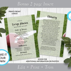 Football Fan Funeral Program Template Obituary/order of - Etsy