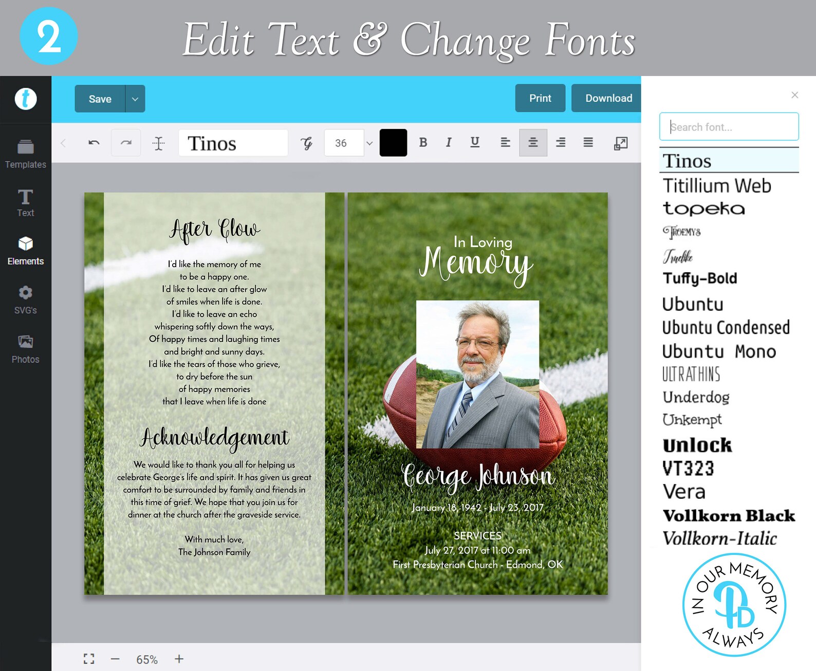 Football Fan Funeral Program Template, Obituary/order of Service ...