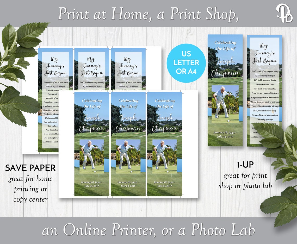 Golfers Memorial Bookmark Template Golf Editable Photo - Etsy