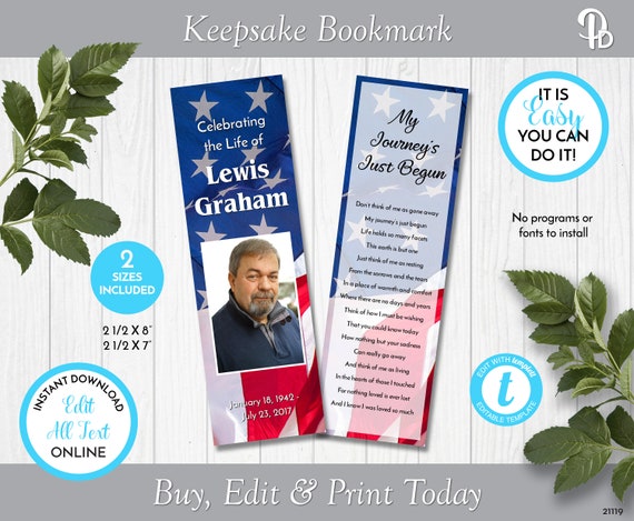 Patriotic US Flag Memorial Keepsake Bookmark Funeral Favor - Etsy