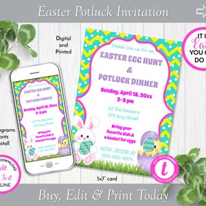 Easter Egg Hunt and Potluck Party Invitation, Holiday Party Invitation ...