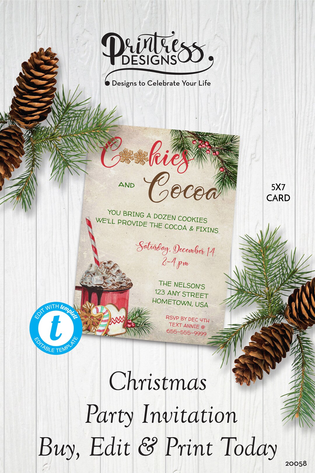 Cookies and Cocoa Christmas Party Invitation, Holiday Invitation ...