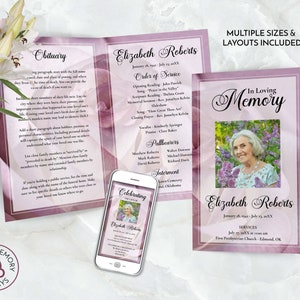Mauve Rose Funeral Program Obituary Template Celebration of - Etsy