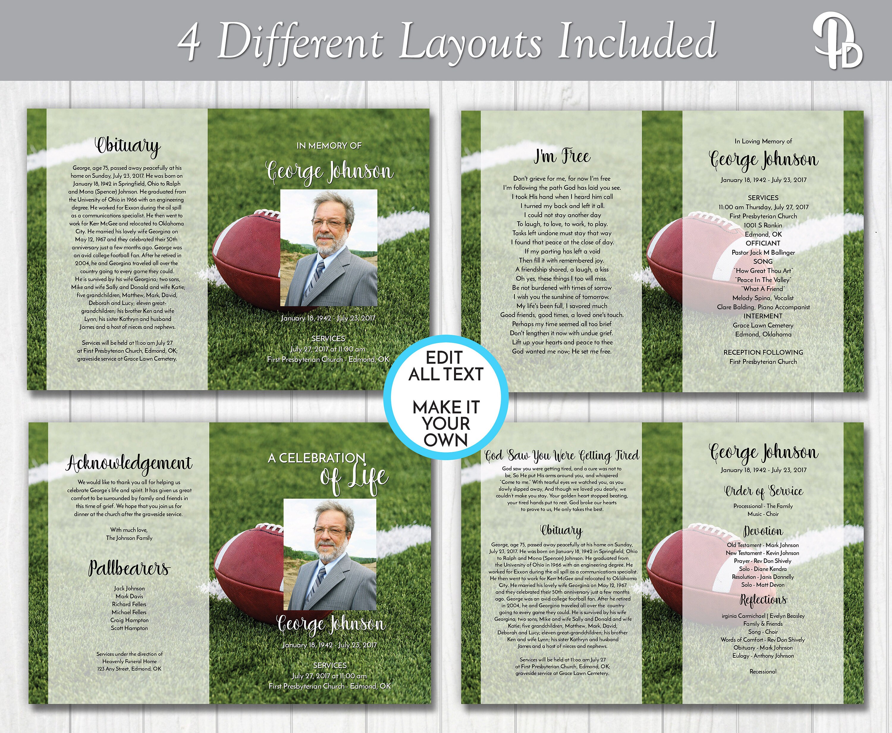 Football Fan Funeral Program Template Obituary/order of | Etsy UK