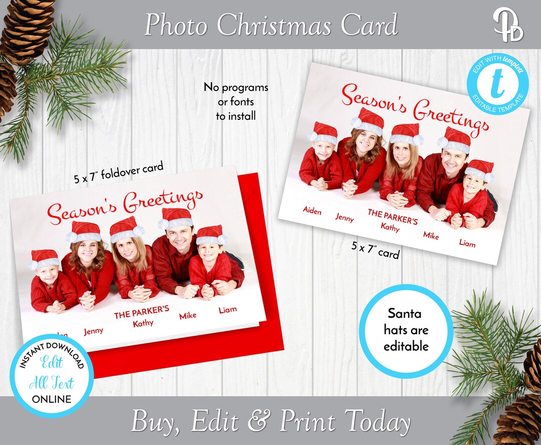 Santa Hat Christmas Photo Card Template Printable Christmas - Etsy