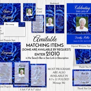 Blue Roses Funeral Program Template Obituary/order of Service | Etsy