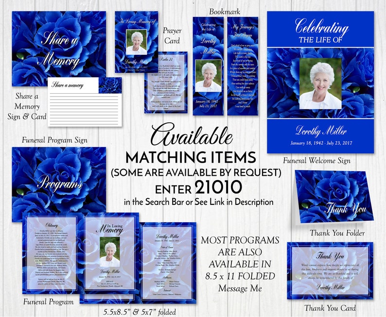 Blue Roses Funeral Program Template Obituary/order of Service | Etsy