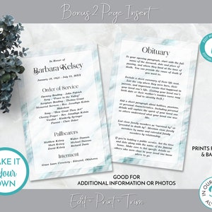 Teal Marble Funeral Program Template, Obituary-order of Service ...