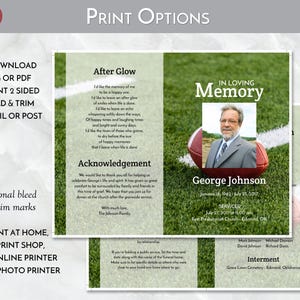 Football Fan Funeral Program Template, Obituary/order of Service ...