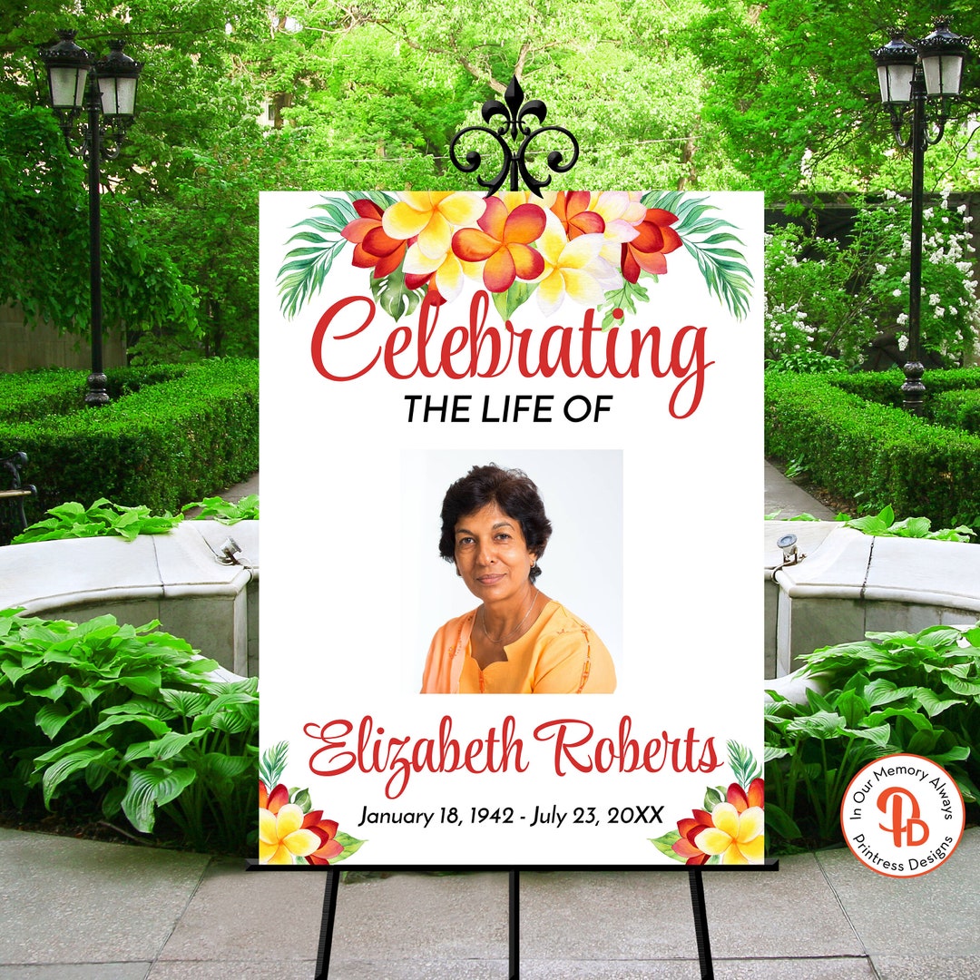 Tropical Floral Funeral Welcome Sign, Celebrating the Life of Sign ...