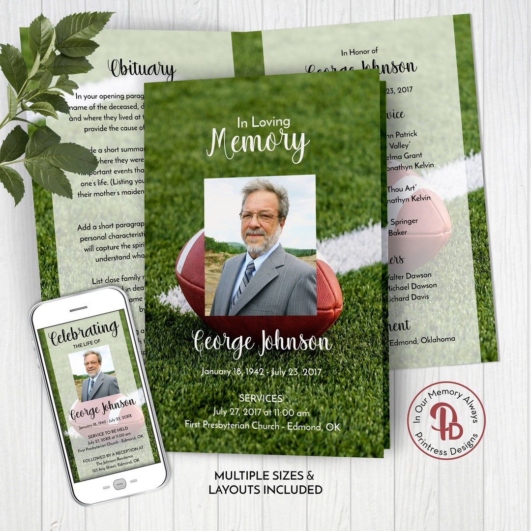 Football Fan Funeral Program Template, Obituary/order of Service ...
