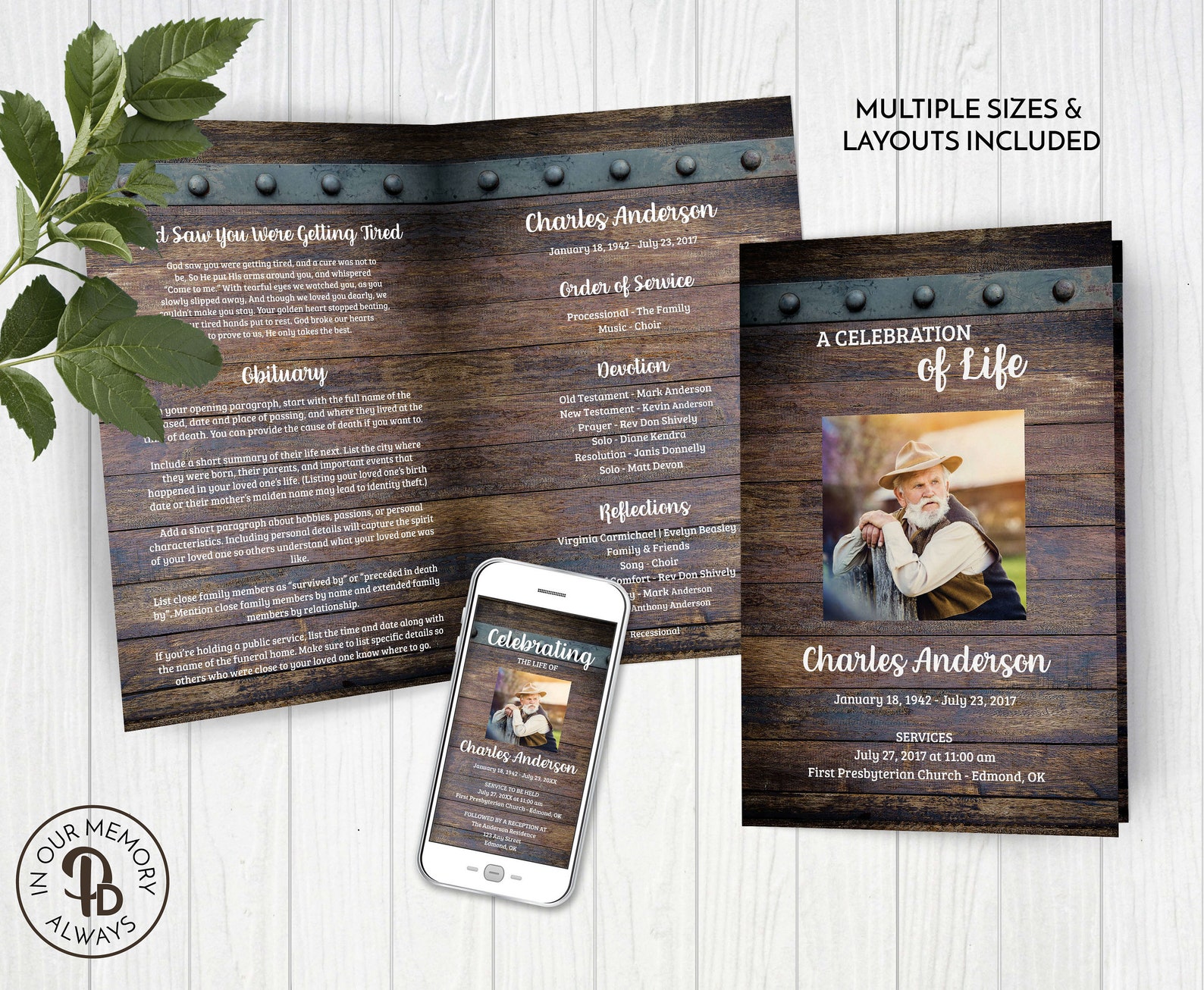 Rustic Wood Funeral Program Template Obituary/order of - Etsy