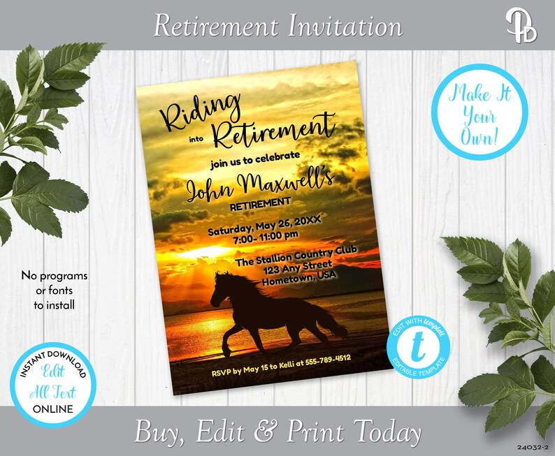 Riding Into Retirement Party Invitation and Flyer, Sunset Retirement ...