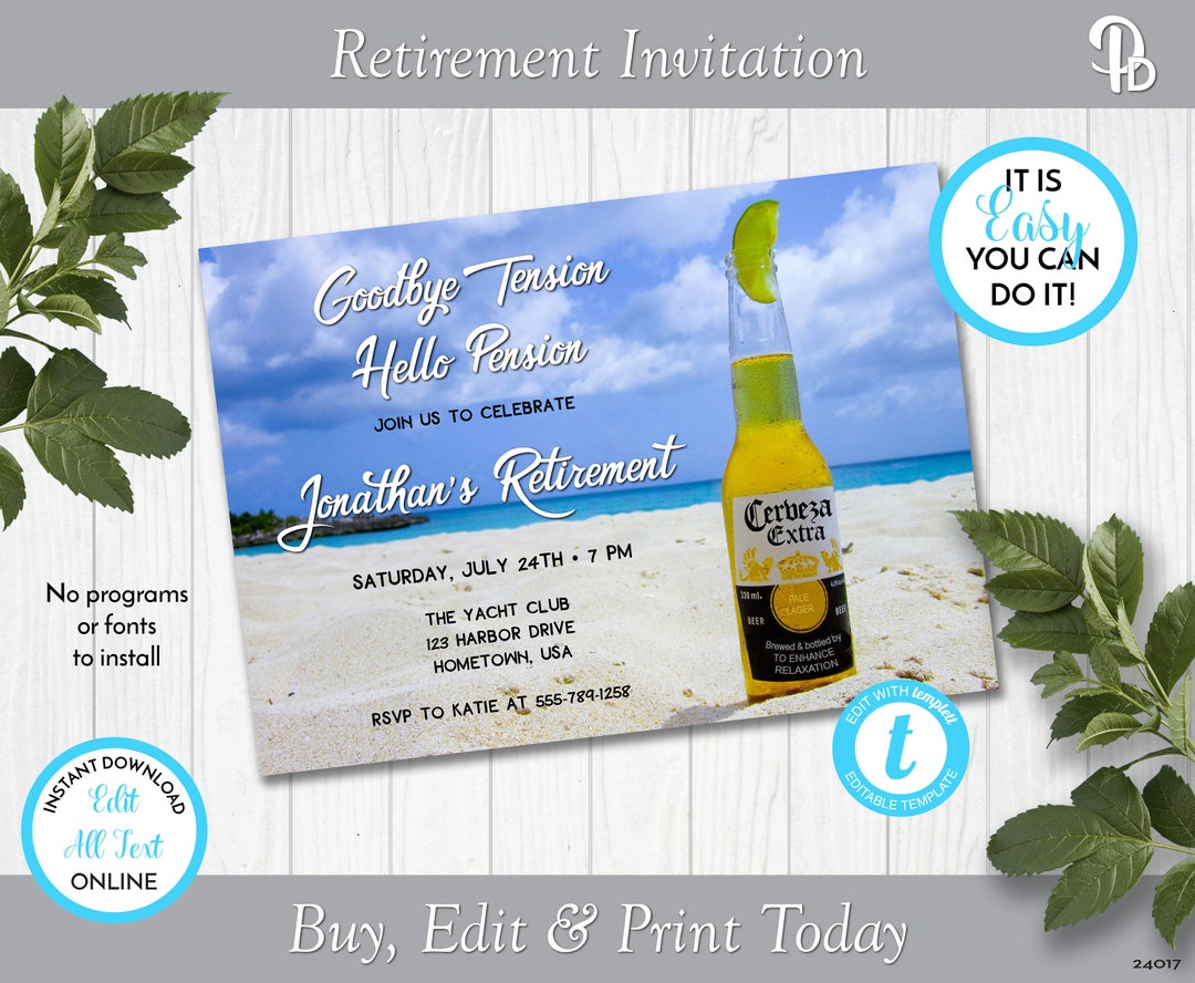 Beer on the Beach Retirement Party Invitation, Retirement Celebration ...
