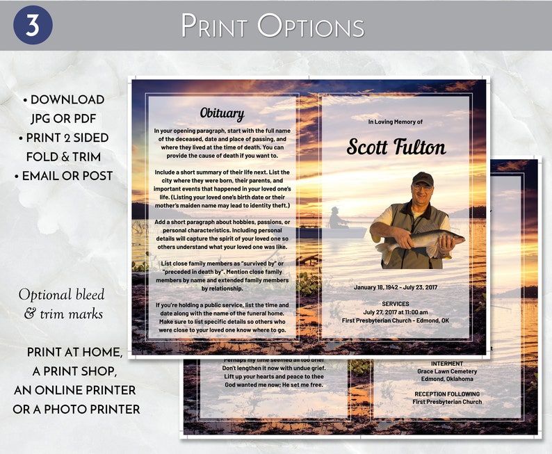 Sunset Fishing Funeral Program Template, Obituary Program, Order of ...